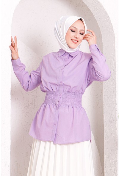 İmaj Butik Beli Gipeli Tesettür Gömlek/lila İmaj Butik Beli Gipeli Tesettür Gömlek/lila