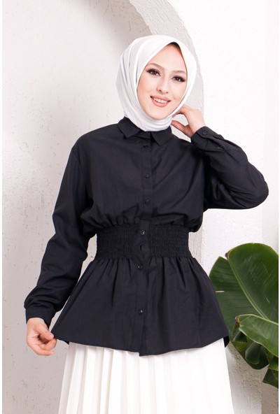 İmaj Butik Beli Gipeli Tesettür Gömlek/siyah İmaj Butik Beli Gipeli Tesettür Gömlek/siyah