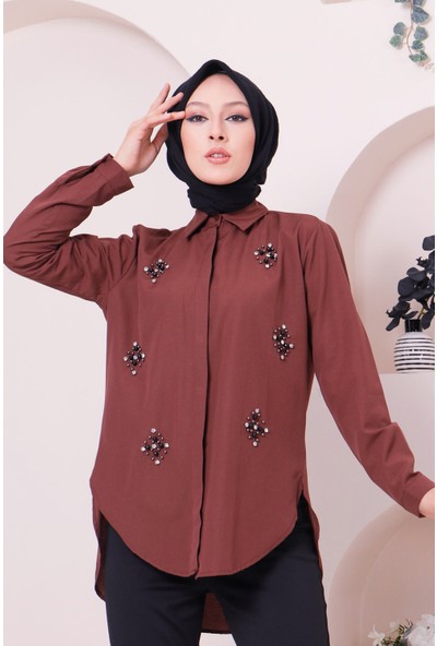İmaj Butik Önü Taş Boncuk Detaylı Tesettür Gömlek/kahverengi İmaj Butik Önü Taş Boncuk Detaylı Tesettür Gömlek/kahverengi