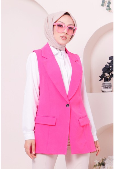 İmaj Butik Kruvaze Yaka Tesettür Yelek/fuşya