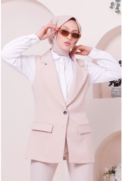 İmaj Butik Kruvaze Yaka Tesettür Yelek/vizon