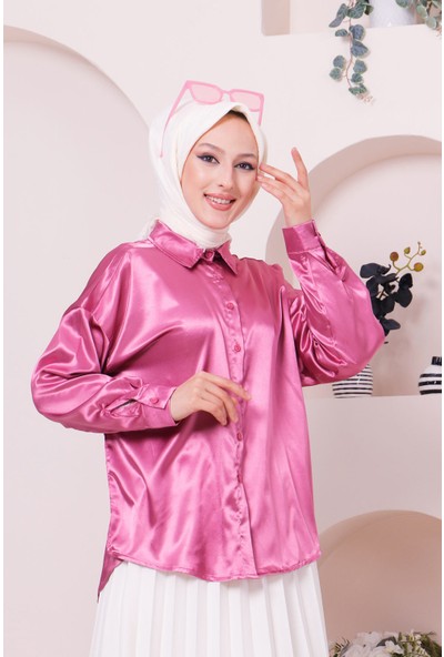 İmaj Butik Saten Tesettür Gömlek/fuşya İmaj Butik Saten Tesettür Gömlek/fuşya