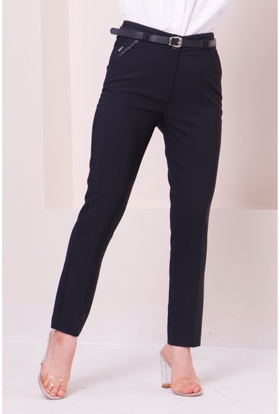 İmaj Butik Cep Detaylı Kemerli Kalem Kumaş Pantolon/siyah