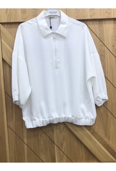 Nocturne-Önü Fermuar Detaylı Bluz Ekru