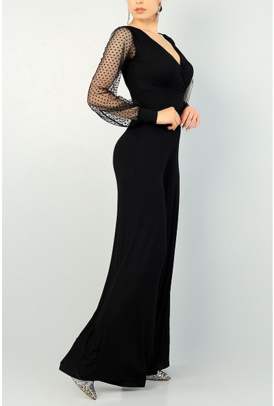 Alesta Fashion Kolları Tül Kruvaze Yaka Kadın Tulum