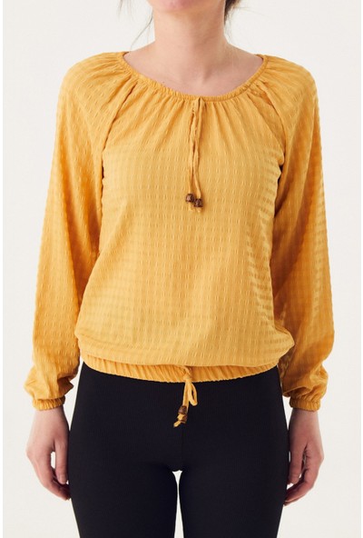 FullaModa Beli Lastikli Bağcıklı Çocuk Bluz