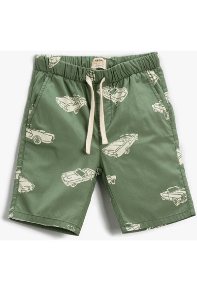 Koton Beli Bağcıklı Araba Baskılı Şort Pamuklu Cepli