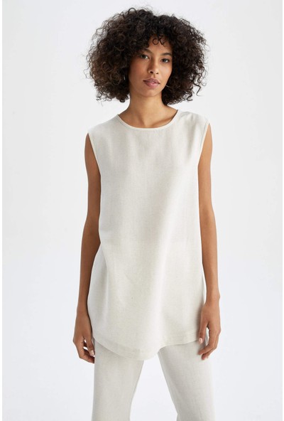 DeFacto Regular Fit Bisiklet Yaka Keten Karışımlı Kolsuz Atlet Tunik Y7355AZ22SM