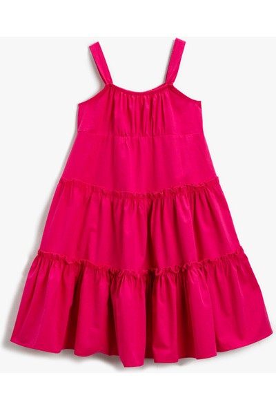 Koton Midi Elbise Askılı Volanlı Fırfırlı