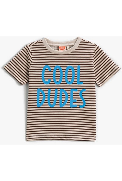 Koton Çizgili Tişört Kısa Kollu Slogan Baskılı Bisiklet Yaka Pamuklu Koton Çizgili Tişört Kısa Kollu Slogan Baskılı Bisiklet Yaka Pamuklu