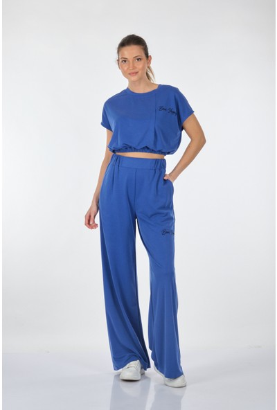 Naar Yuvarlak Yaka Yazılı Düşük Kol Saks Kadın Bluz 22141326