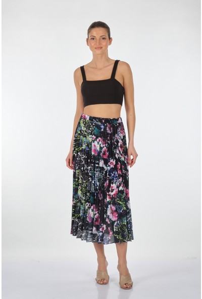 Lal Çift Taraflı Lastikli Bel Siyah Kadın Etek 22150201