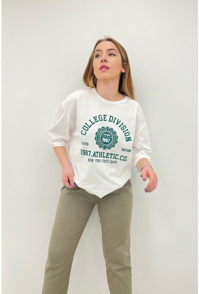 College Division Baskılı Oversize T-Shirt