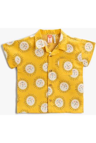 Koton Güneş Baskılı Kısa Kollu Gömlek Cepli Pamuklu