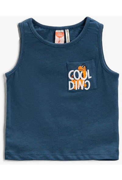 Koton Cep Detaylı Dinozor Baskılı Atlet Bisiklet Yaka Pamuklu