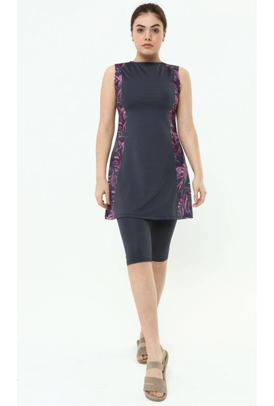 Armare Kadın Yaprak Desenli Kolsuz Taytlı Mayo