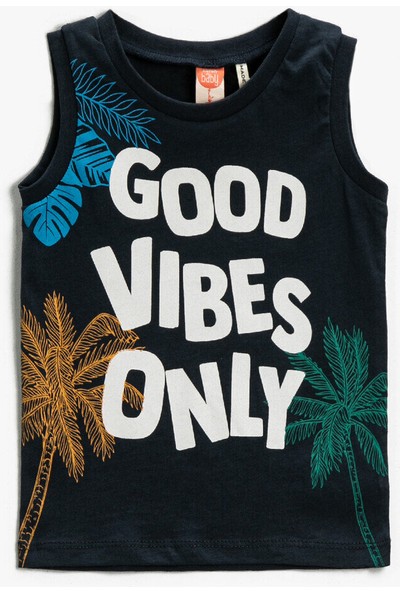 Koton Palmiye ve Slogan Baskılı Atlet Bisiklet Yaka Pamuklu