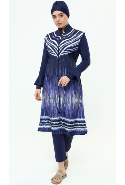 Armare Kadın Fermuarlı Desenli Tam Kapalı Tesettür Mayo - Lacivert Armare Kadın Fermuarlı Desenli Tam Kapalı Tesettür Mayo - Lacivert
