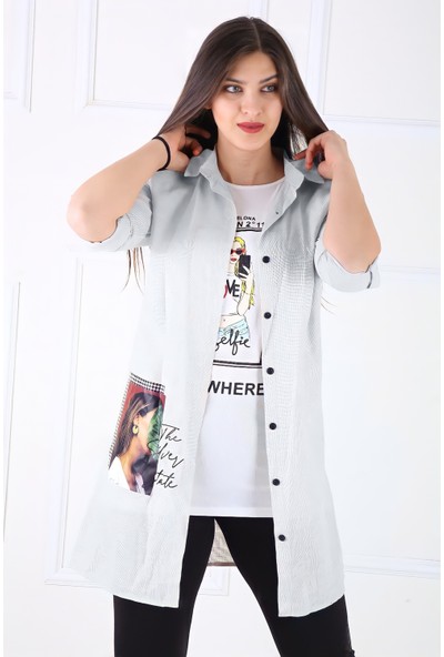 WS CORVUS Yeni Sezon Kadın Baskılı Şık Tasarımlı Gömlek T-Shirt Ikili Takım WS CORVUS Yeni Sezon Kadın Baskılı Şık Tasarımlı Gömlek T-Shirt Ikili Takım