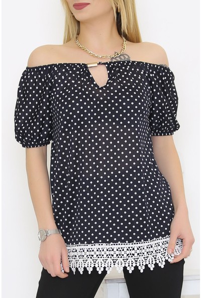 Yaka Lastikli Bluz Puanlılacivert - 9329.107.