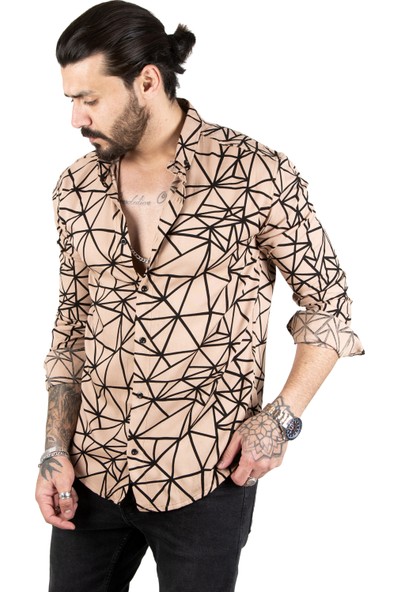 Deepsea Üçgen Desenli Uzun Kollu Viskon Erkek Gömlek 2201903 Deepsea Üçgen Desenli Uzun Kollu Viskon Erkek Gömlek 2201903
