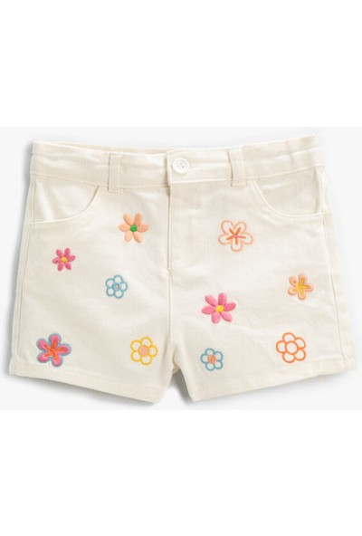 Koton Çiçekli Şort Nakışlı Cepli Pamuklu