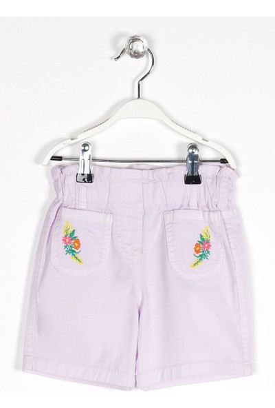Zepkids Kız Çocuk Cepleri Çiçek Nakışlı Şort 3-7 Yaş