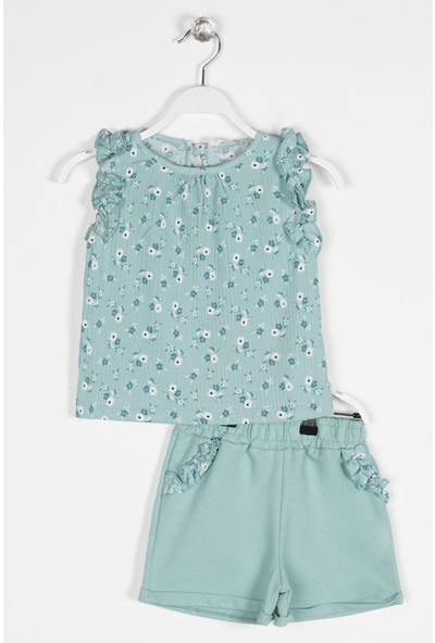 Zepkids Kız Çocuk Çiçek Baskılı Beli Lastikli Cepli Şortlu Takım 5-8 Yaş