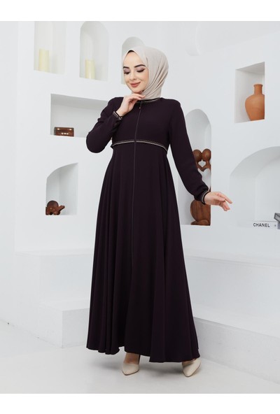 KMK Kombin Yazlık Mevlana Model Kol ve Beli Desenli Kloş Ferace Pardesü KMK Kombin Yazlık Mevlana Model Kol ve Beli Desenli Kloş Ferace Pardesü