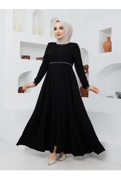 KMK Kombin Yazlık Mevlana Model Kol ve Beli Desenli Kloş Ferace Pardesü KMK Kombin Yazlık Mevlana Model Kol ve Beli Desenli Kloş Ferace Pardesü