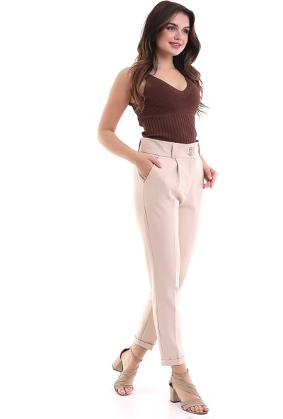 Modaness Kemer Kuşaklı Cepli Duble Paça Siyah Kadın Pantolon MDNSS49