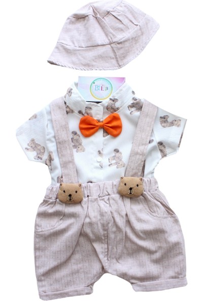 Bebeloji Erkek Bebek Ayıcıklı Papyonlu Salopet Takım