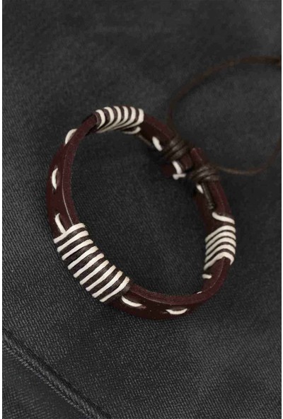 Karazona Erkek Beyaz Ipli Kahverengi Deri Bileklik KZ-EB1860 Karazona Erkek Beyaz Ipli Kahverengi Deri Bileklik KZ-EB1860