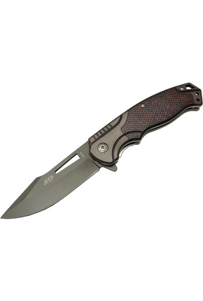 Jeep DA141 Kahverengi Kamp Çakı 21,5 cm - Yarı Otomatik, Kemerlikli, Petek Desenli Sap Jeep DA141 Kahverengi Kamp Çakı 21,5 cm - Yarı Otomatik, Kemerlikli, Petek Desenli Sap