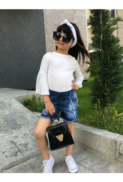 Çocuk Giyimde Moda Kız Çocuk Kot Şortvebluztakımı