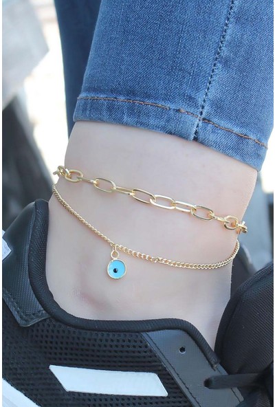 Karazona Kadın Gold Renk Nazar Boncuğu Model Halhal KZ-HH1384 Karazona Kadın Gold Renk Nazar Boncuğu Model Halhal KZ-HH1384