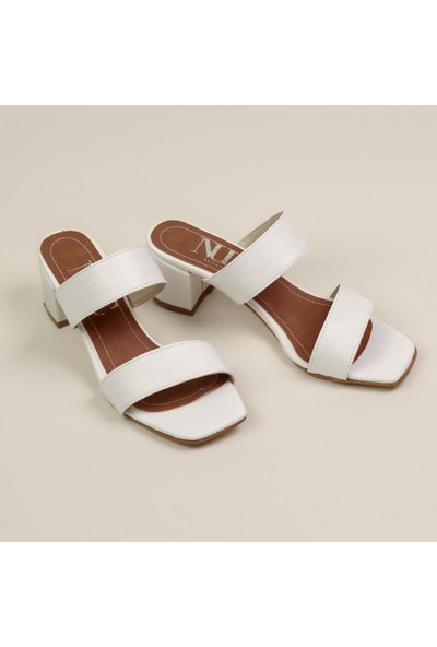 Bodrum Kadın Beyaz Topuklu Terlik