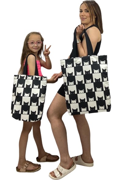 Nazhira Tekstil Dama Kedi Anne Çocuk Plaj Çantası