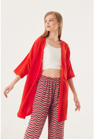 FullaModa Şal Yaka Dantelli Kimono FullaModa Şal Yaka Dantelli Kimono