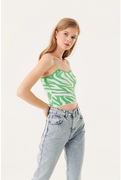 Zebra Desenli Ip Askılı Triko Büstiyer