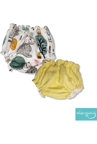 Tilkili Ayılar Sarı Sıvı Geçirmez Külot 2'li Alıştırma Külodu, Mayo, Şort