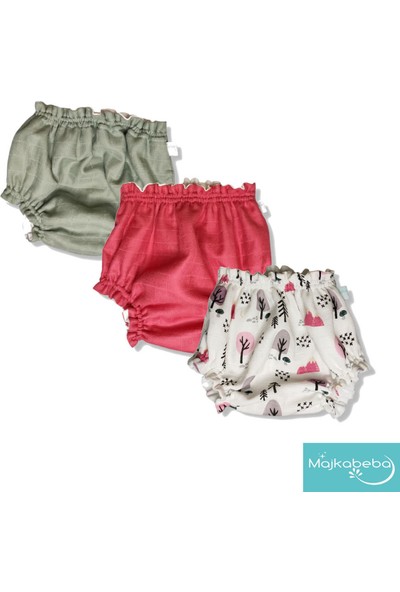 Çağla Yeşili Nar Çiçeği Mantarlı Orman Sıvı Geçirmez Külot 3'lü Alıştırma Külodu, Mayo, Şort