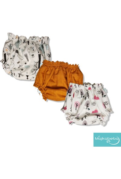 Indigo Ayıcık Tarçın Mantarlı Orman Sıvı Geçirmez Külot 3'lü Alıştırma Külodu, Mayo, Şort