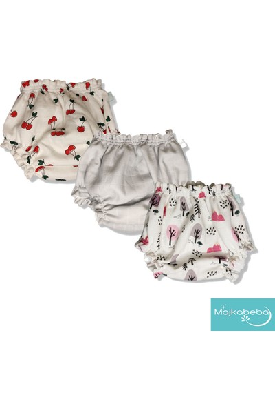 Salkım Kiraz Gri Mantarlı Orman Sıvı Geçirmez Külot 3'lü Alıştırma Külodu, Mayo, Şort