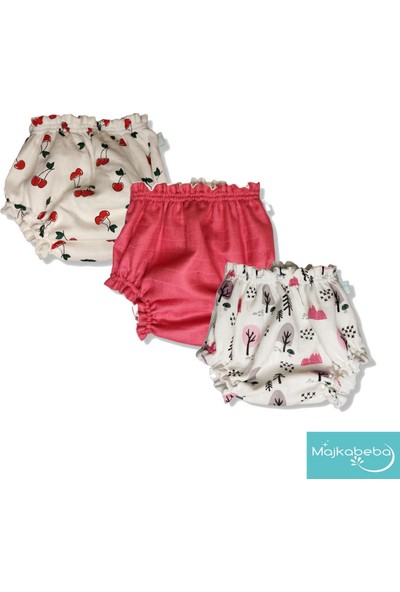 Salkım Kiraz Nar Çiçeği Mantarlı Orman Sıvı Geçirmez Külot 3'lü Alıştırma Külodu, Mayo, Şort