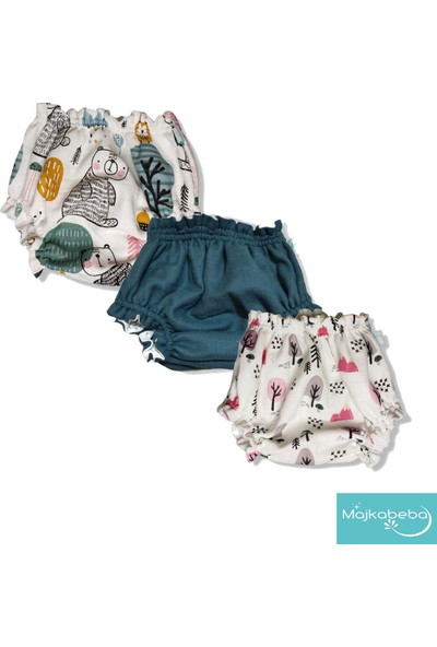 Tilkili Ayılar Petrol Mavi Mantarlı Orman Sıvı Geçirmez Külot 3'lü Alıştırma Külodu, Mayo, Şort