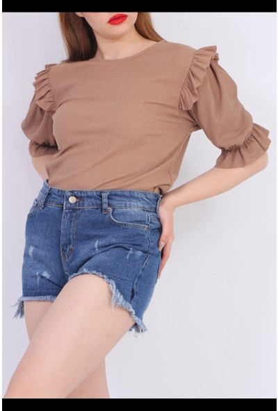 Omuz Fırfırlı Bluz Sütlükahve