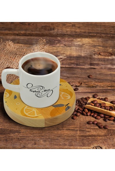 Kişiye Özel Limon Tasarımlı Doğal Ahşap Tabaklı Türk Kahvesi Fincanı Model 2 Kişiye Özel Limon Tasarımlı Doğal Ahşap Tabaklı Türk Kahvesi Fincanı Model 2