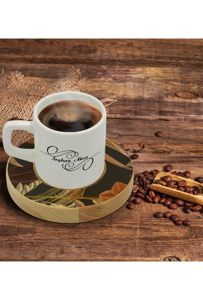 BK Kişiye Özel Çiçekler Tasarımlı Doğal Ahşap Tabaklı Türk Kahvesi Fincanı Model 4 BK Kişiye Özel Çiçekler Tasarımlı Doğal Ahşap Tabaklı Türk Kahvesi Fincanı Model 4
