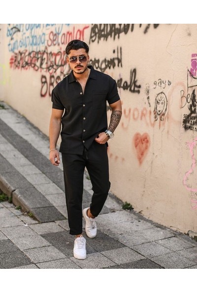 Pbt Siyah Keten Gömlek